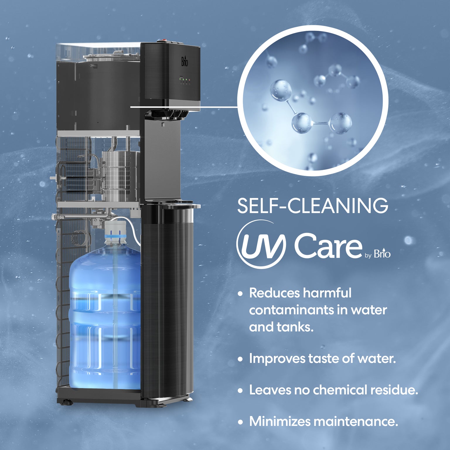 500 Series Self-Cleaning Bottom Load Water Cooler, Black | Brio – Brio ...