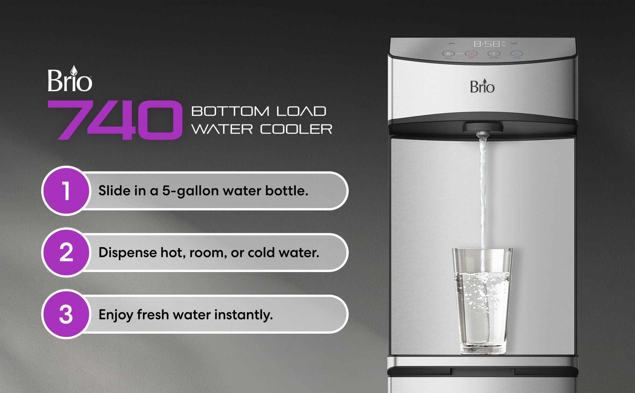 Brio 740 Series Self-Cleaning Bottom Load Water Cooler | Brio – Brio Water