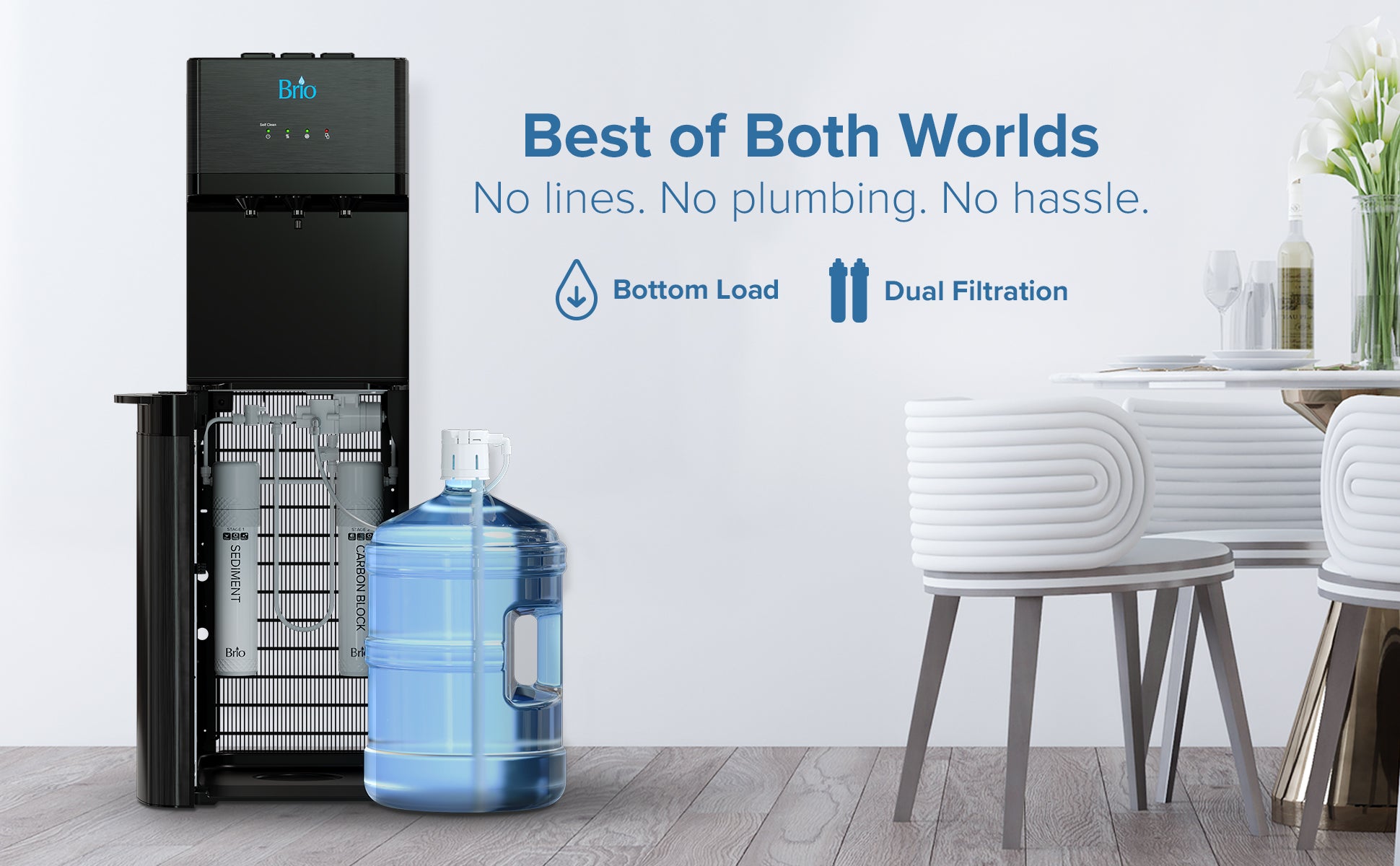 500 Series No-Line Bottom Load Water Cooler, Black | Brio – Brio Water