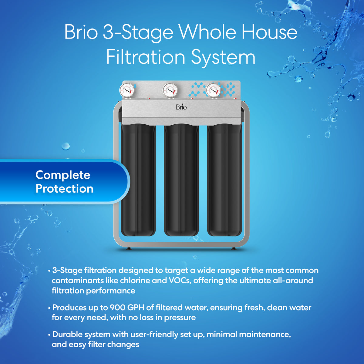 Brio 3-Stage Whole House Filtration System - 20" Multi-Purpose – Brio Water