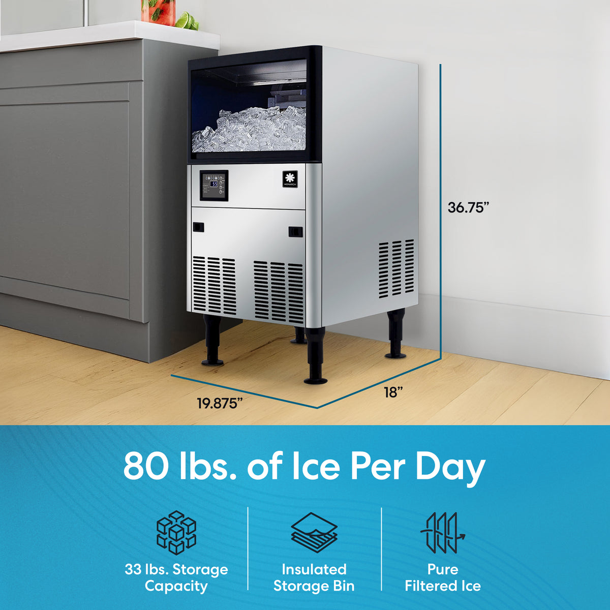 Monarch 80 lb. Per Day Capacity Ice Machine with 33 lb. Storage Bin ...