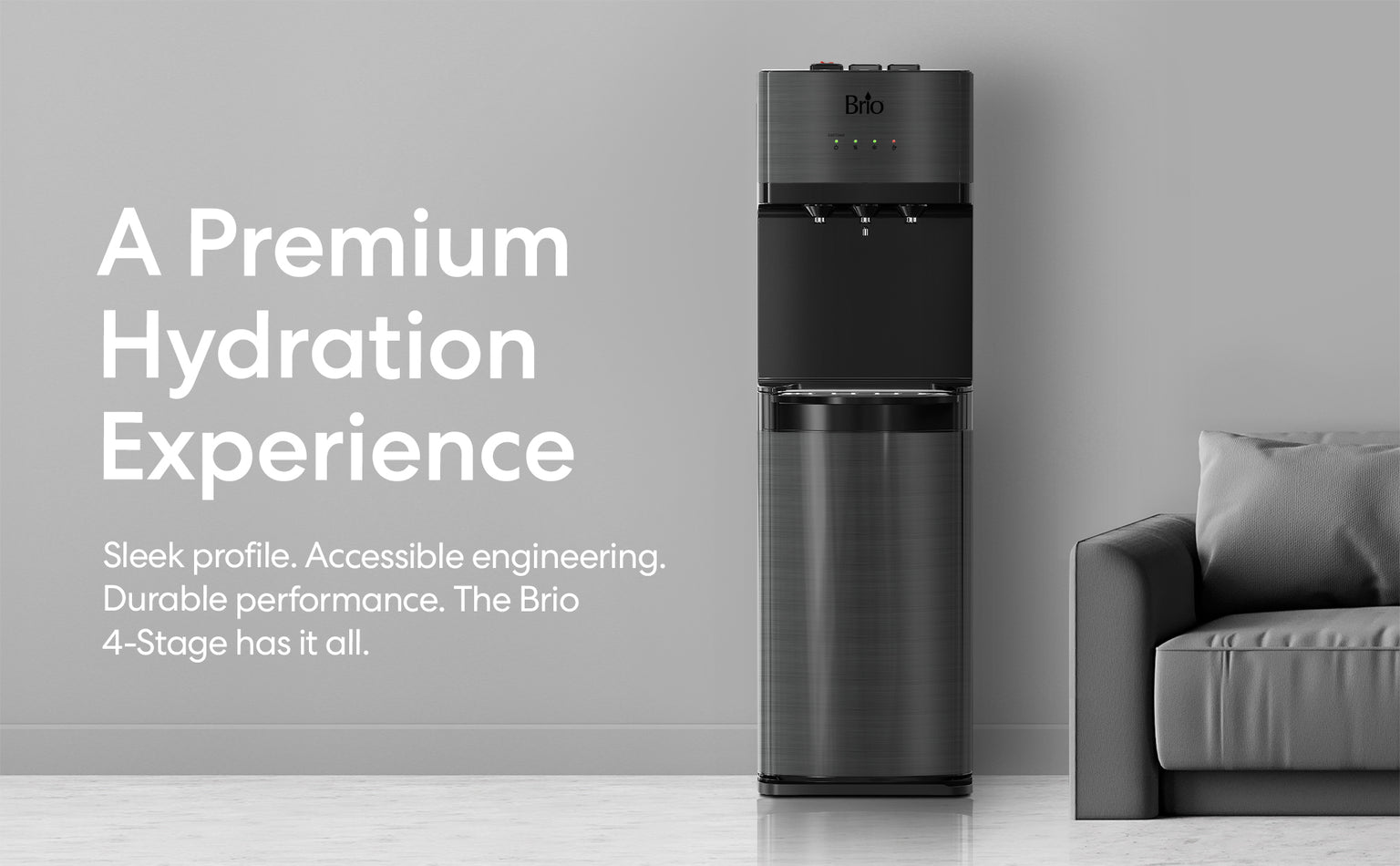 Brio Tri Temp 4 Stage Bottleless Water Cooler - Black | Brio – Brio Water